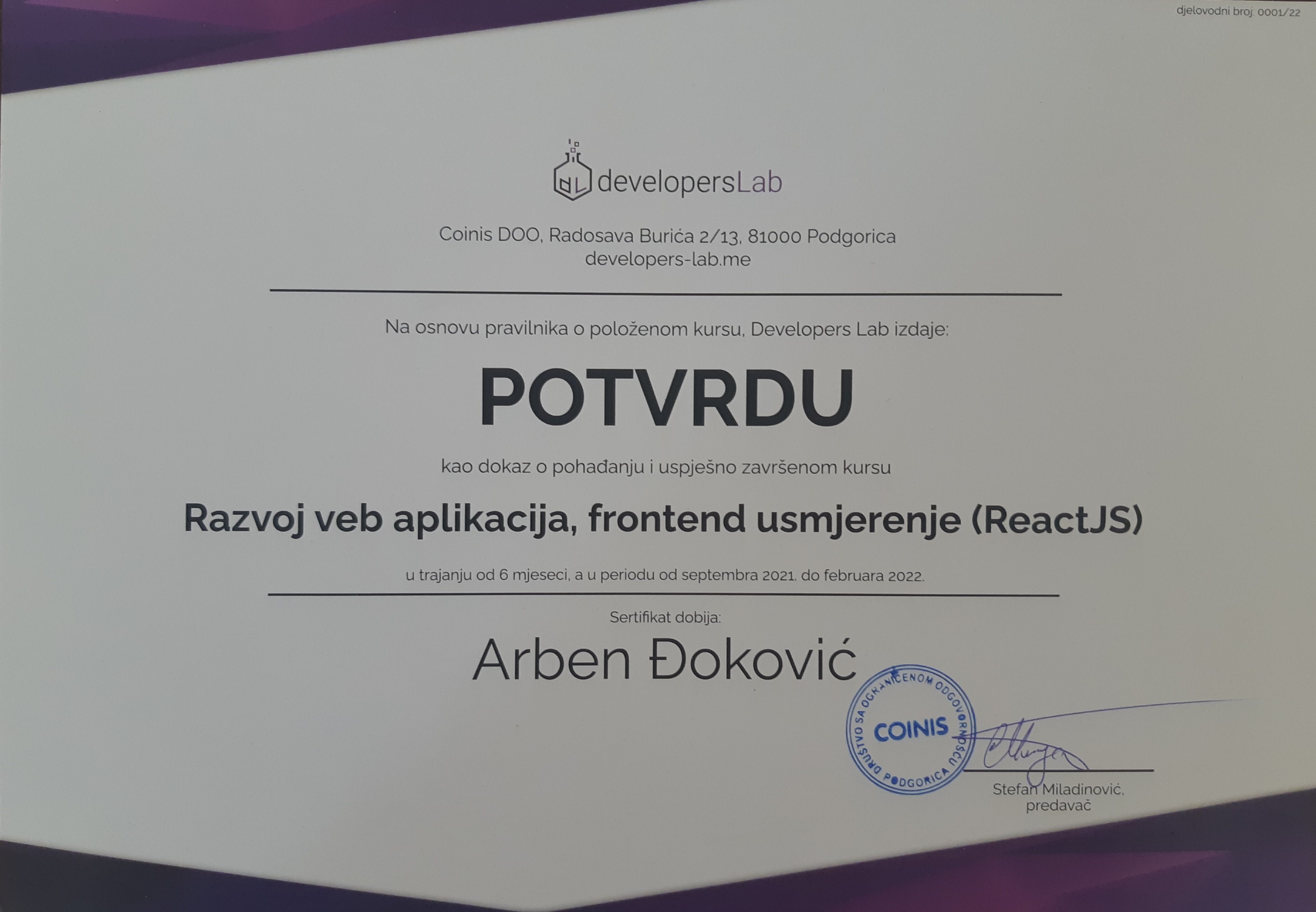 Arben Ðoković - Full-Stack Developer | React | Node.js | Express.js | MongoDB | MySql | LinkedIn